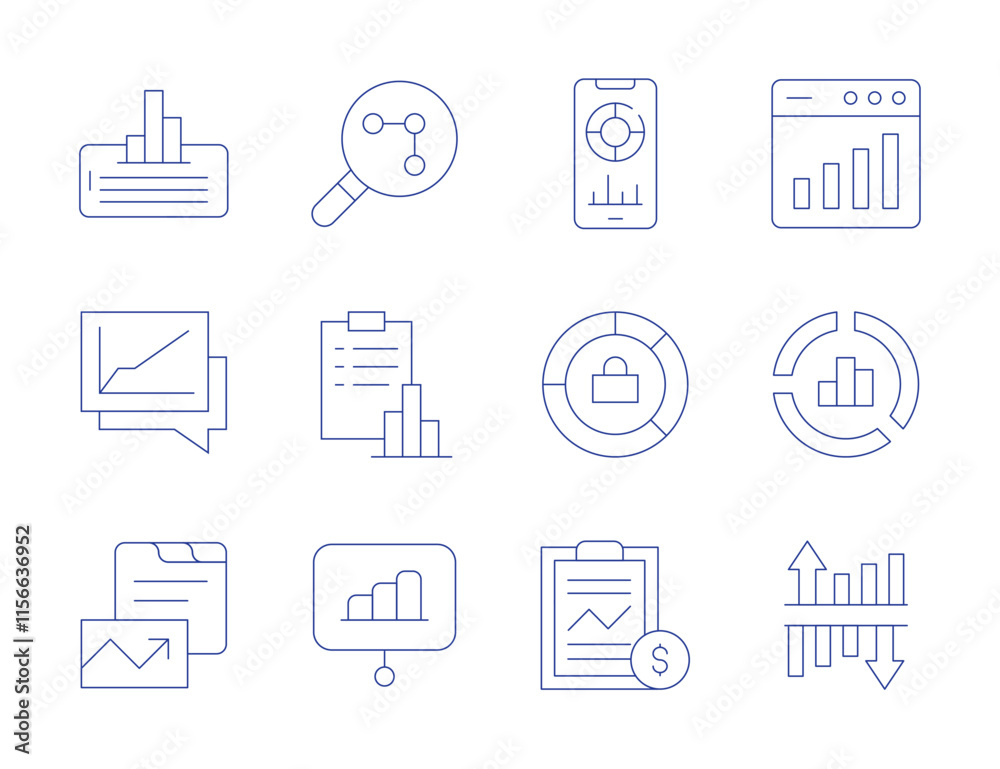 Analytics icons. Thin Line style, editable stroke. analytics, bar chart ...