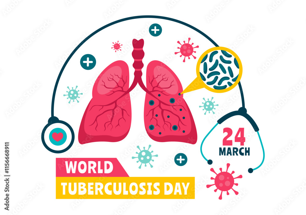 World Tuberculosis Day Vector Illustration on March 24, featuring Lungs and Bacteria for TB ...