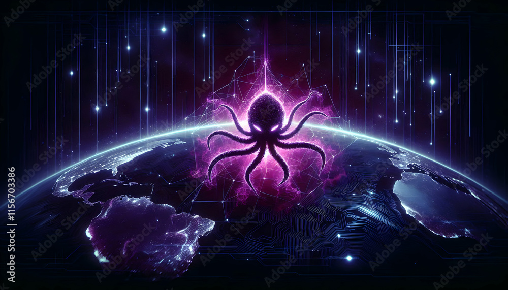 Hacker A dark cyberspace background with glowing purple tendrils ...