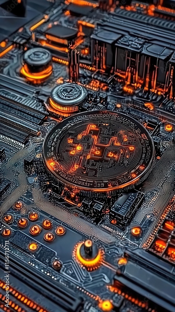 Exploring digital innovation circuit board close-up tech hub macro ...