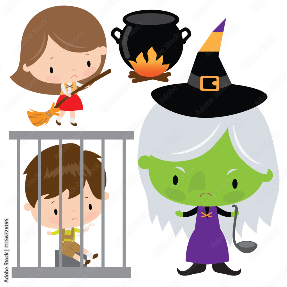 Cute Hansel and Gretel vector cartoon flat style illustration Stock ...