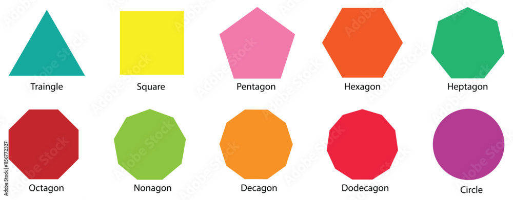 Various number of geometric shape. Different types of regular polygons ...