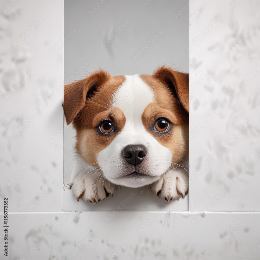 Dogs peeking out from behind white web banner with paws and eyes ...