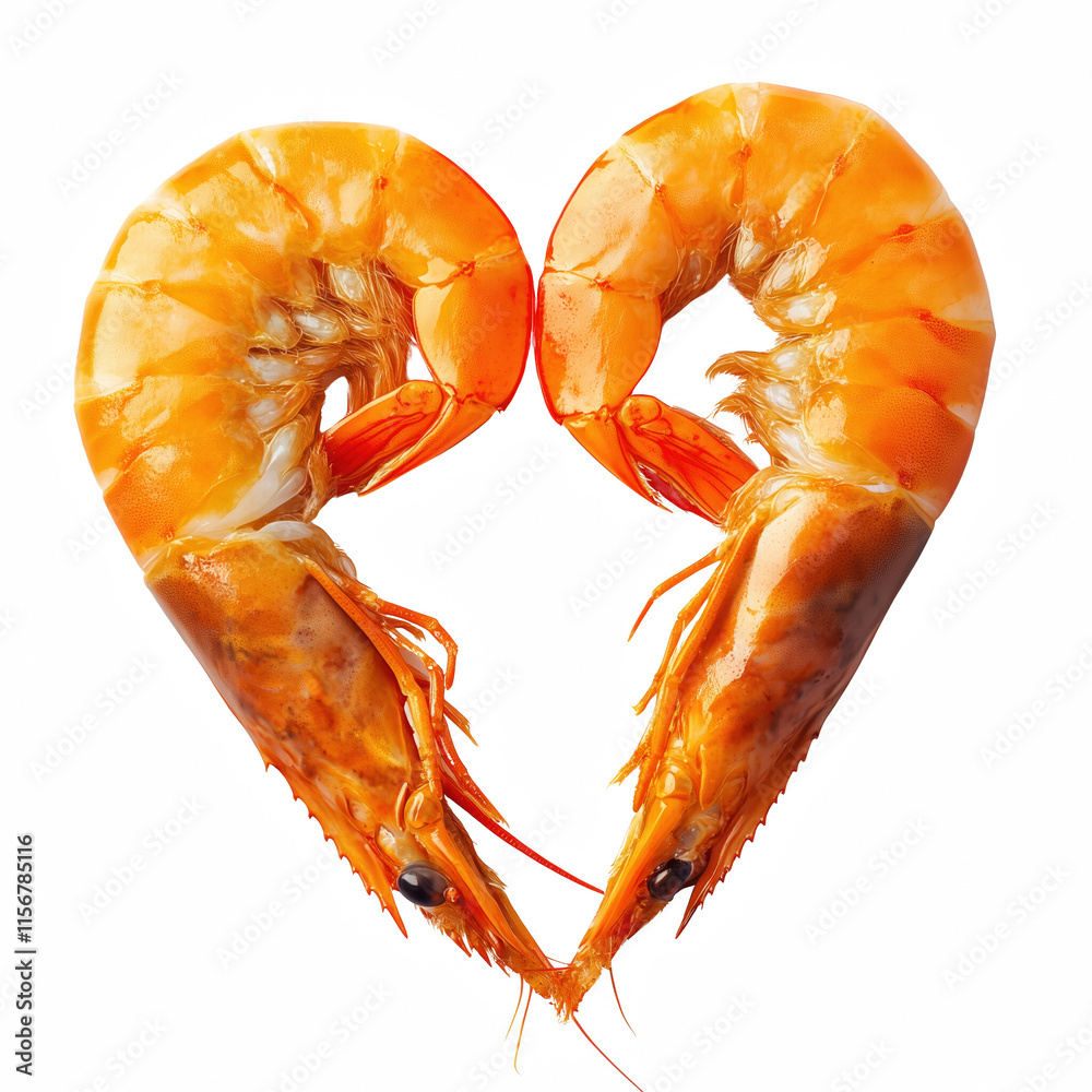 Two orange shrimps in heart shape isolated on transparent background ...