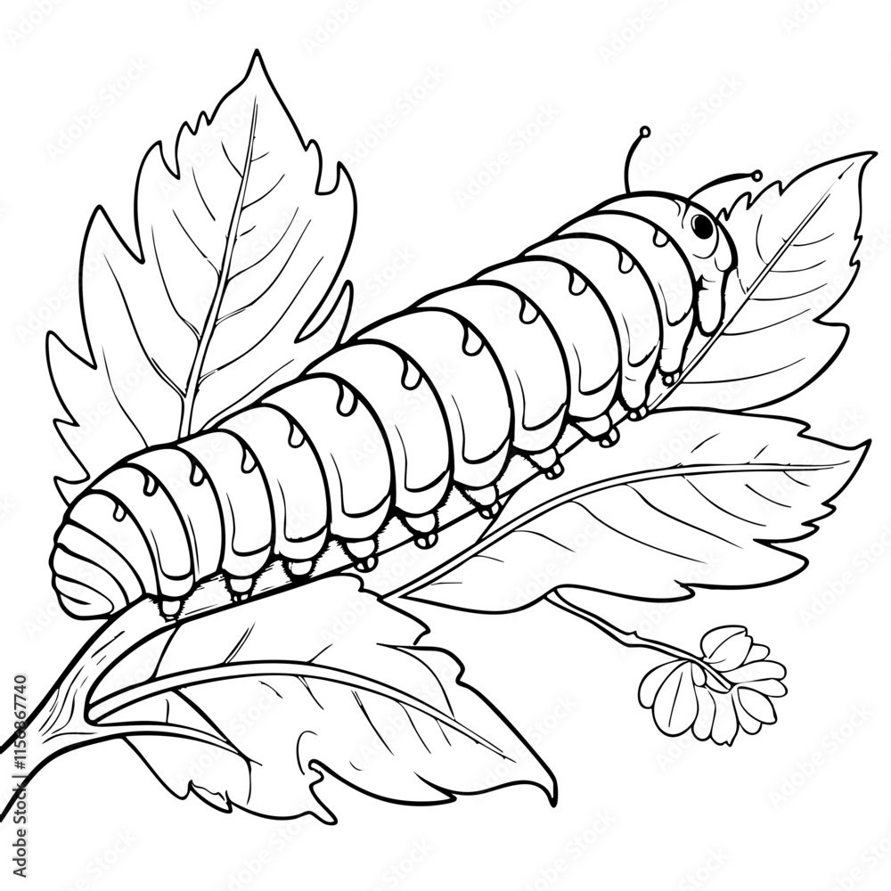 printable coloring pages of a larva crawling on leaves, this is ideal ...