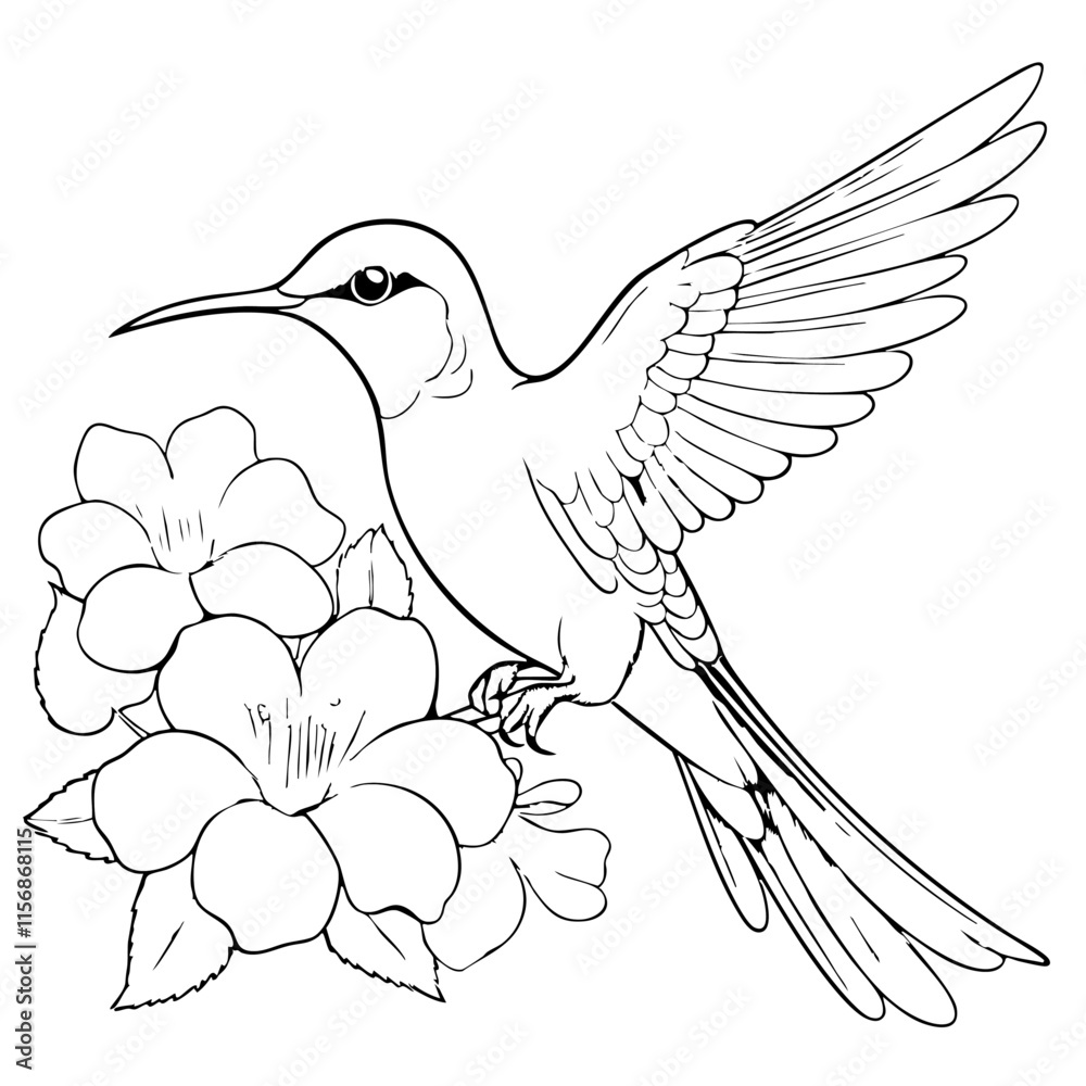 printable coloring pages of hummingbird flying on flowers, this is ...