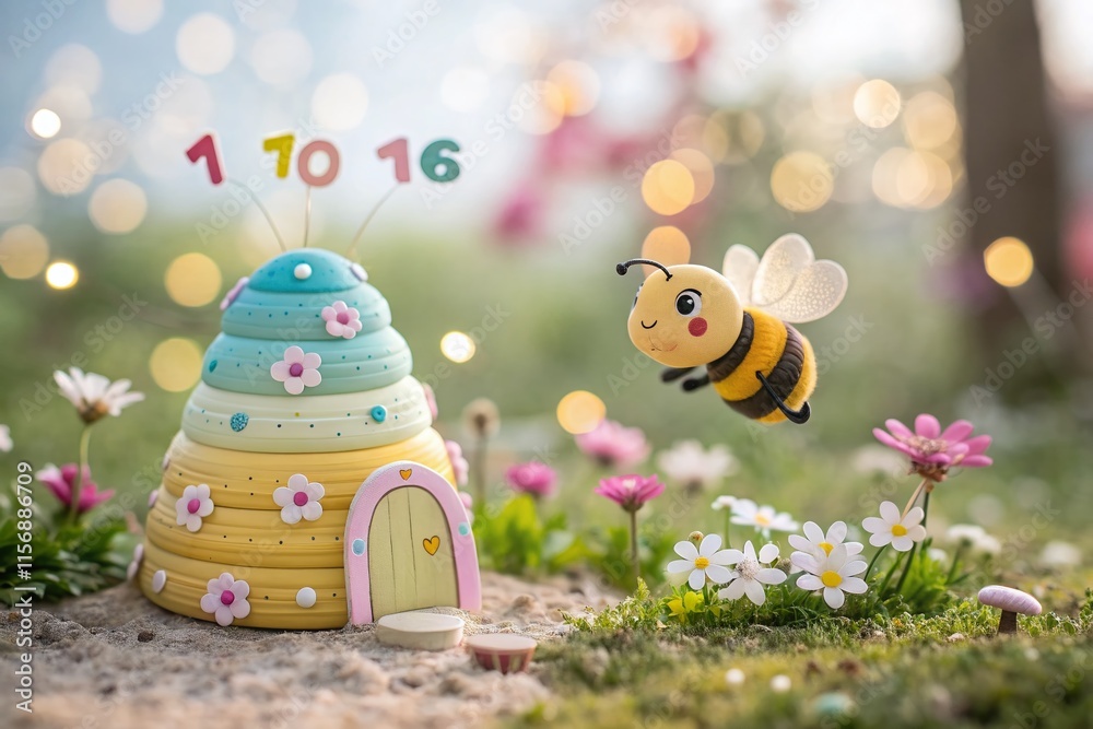 Cute Kawaii Bee Counting to Hive: Adorable Insect Illustration for Kids ...