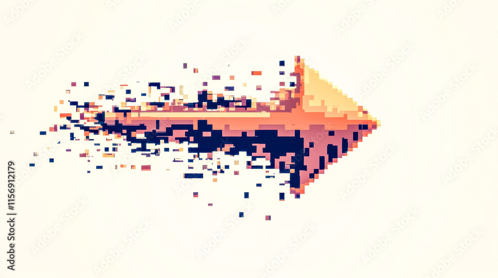 Pixelated cursor arrow moving forward and dissolving into pixels Stock ...