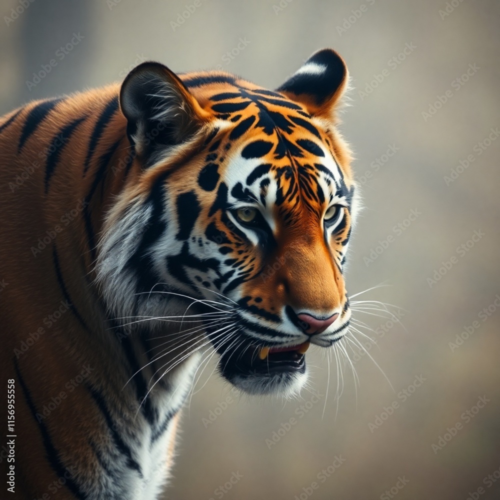 A tiger photographed with a soft cinematic haze, long exposure effect ...