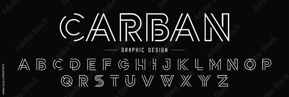 Creative Double line monogram alphabet and tech fonts. Lines font ...