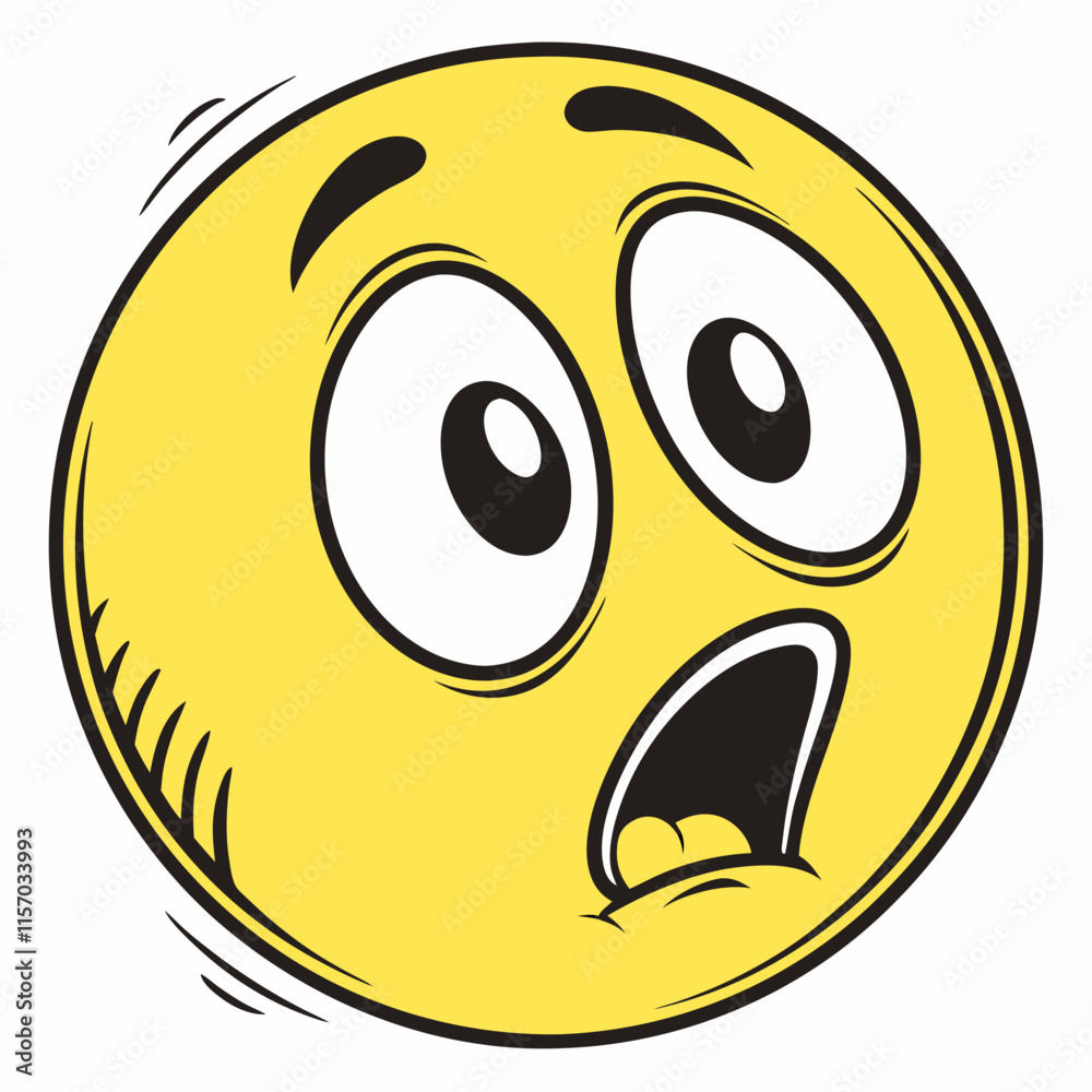 A vibrant yellow vector icon featuring an awe-inspiring face and eye ...
