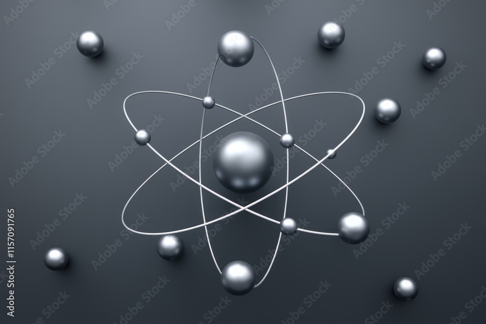 Ilustración de Stock A 3D model of an atom with electrons orbiting a ...