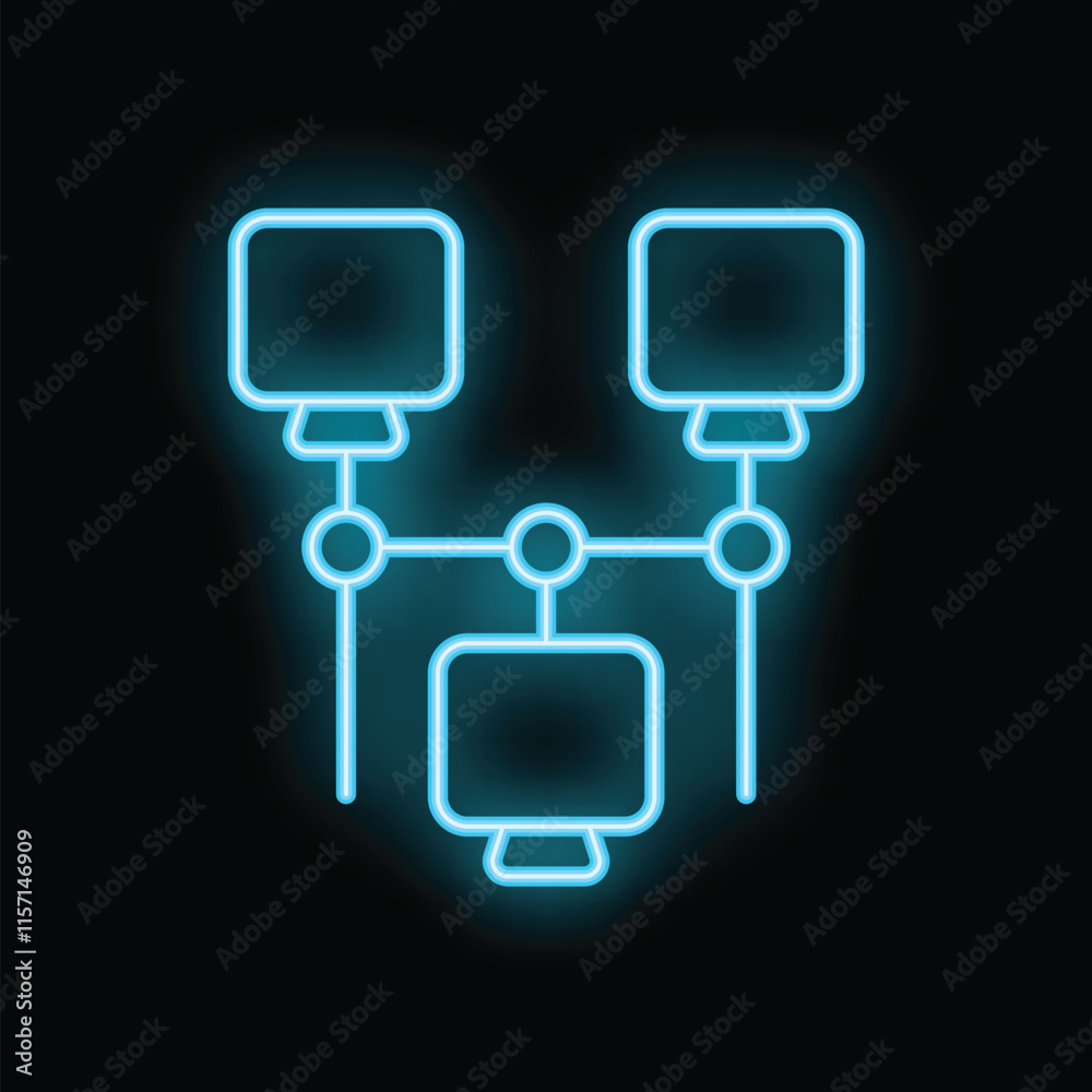 Bright neon icon of a computer network representing an intranet ...