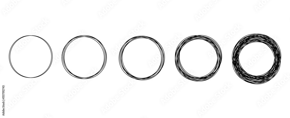 Continuous one line drawing of set black circles. Round frame and ...