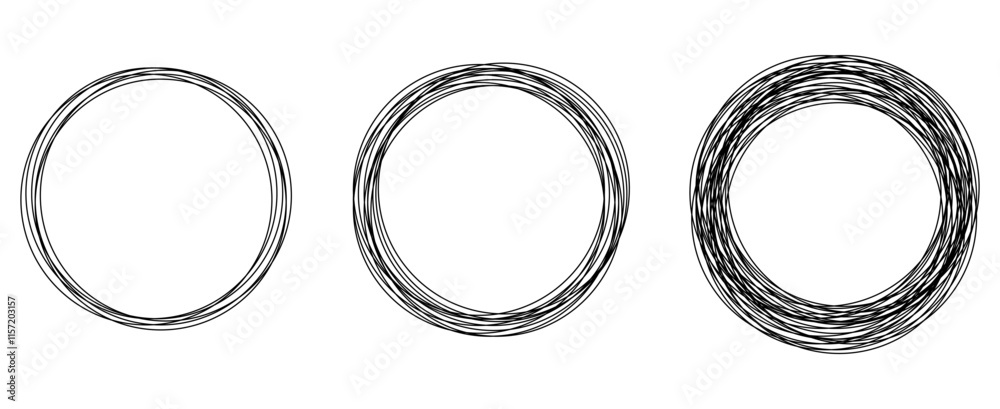 Continuous one line drawing of set black circles. Round frame sketch ...