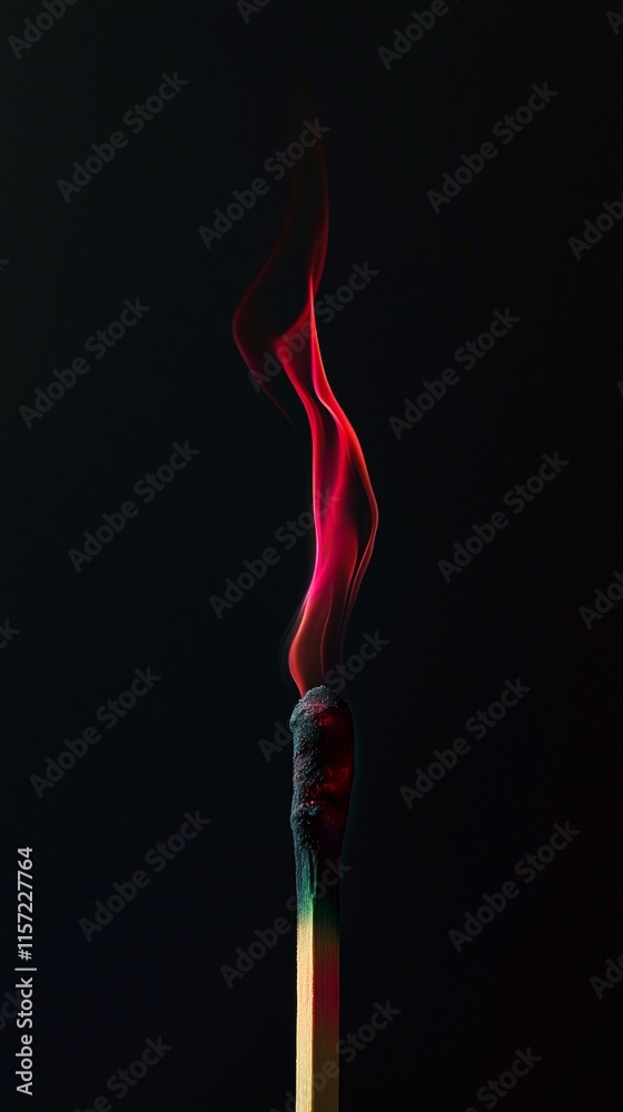 Red smoke rising from a recently extinguished matchstick creates a ...