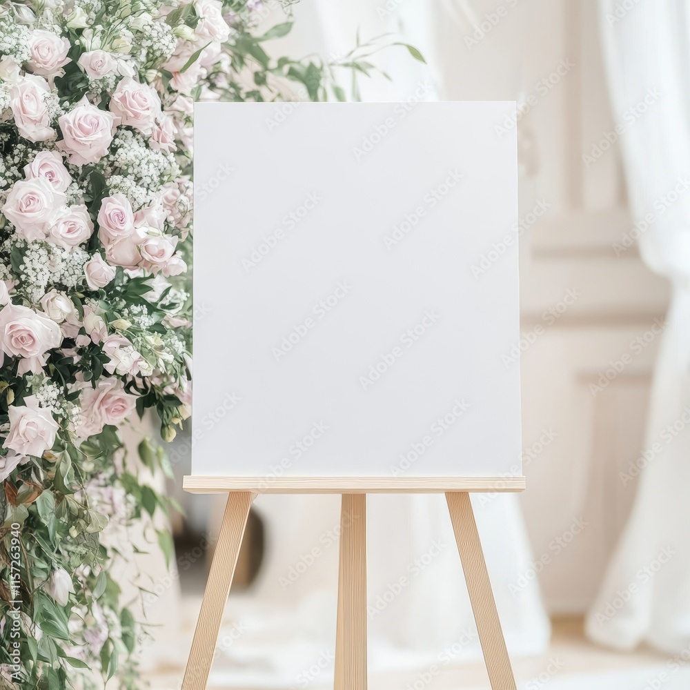 Blank empty easel sign board mockup with wedding background Stock Photo ...