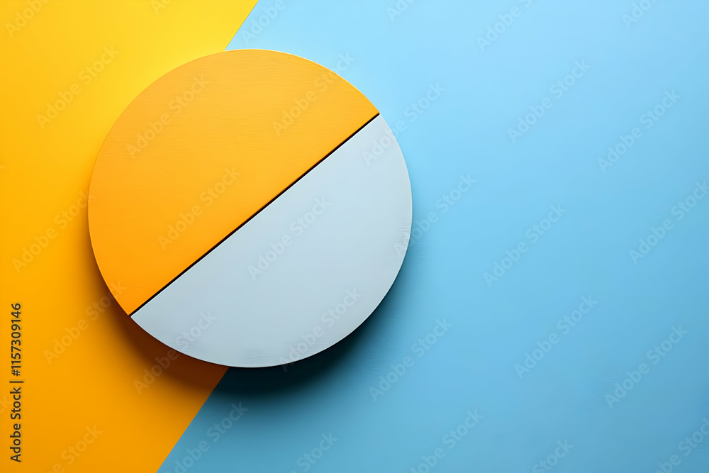 Half-circle divided into yellow and light-blue sections on a two-toned ...
