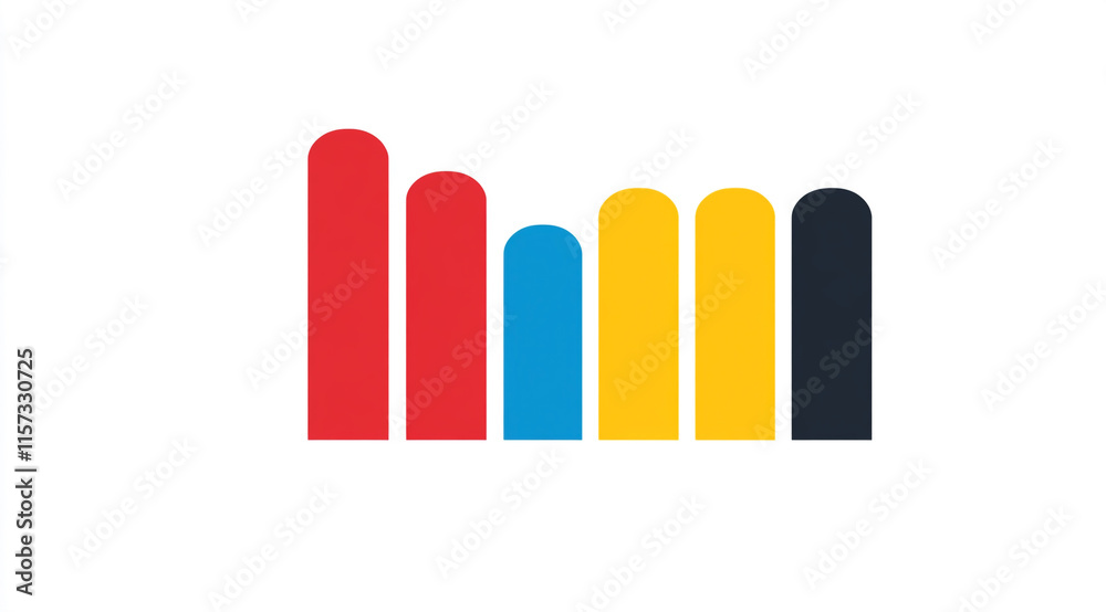 Simple flat color vector art of a bar graph, with red, blue, and yellow ...