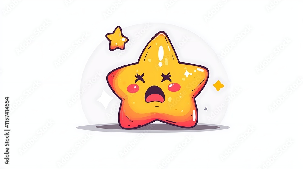 Cute cartoon star character with sad expression. Stock Illustration ...