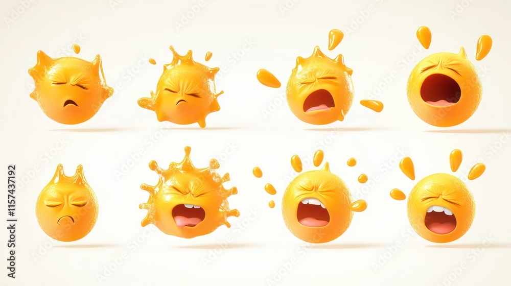 Emoji emoticon characters vector set. Emojis explode, tired, sleepy, old man, yawning, naughty ...