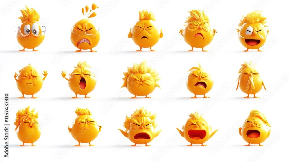 Emoji emoticon characters vector set. Emojis explode, tired, sleepy, old man, yawning, naughty ...