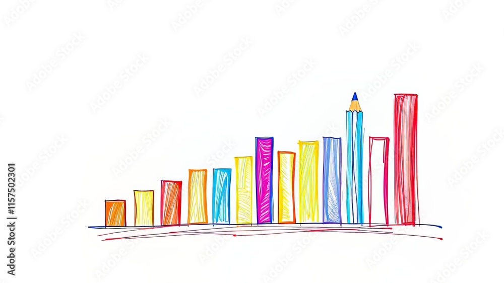 Pencil Sketch Bar Chart - Success, Bright Colors, Depth, Professional ...