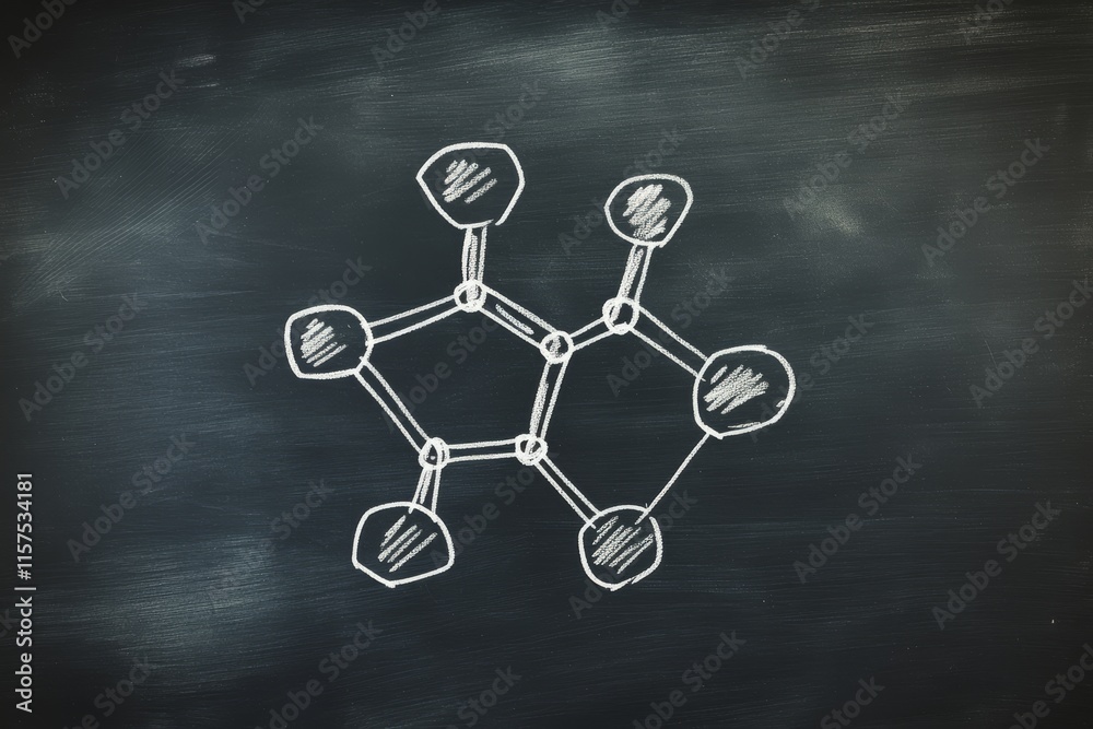 Chemical structure diagram drawn on a chalkboard illustrating molecular ...