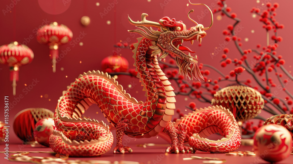 Chinese New Year snake figurines, traditional festive theme, vibrant ...