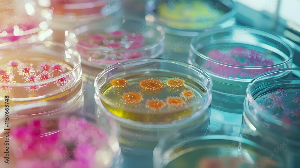 Variety of bacterial colonies and fungal cultures cultivated in ...