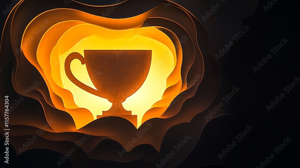 Triumphantly Glowing Papercut Trophy Illustration: Intricate Minimalist ...