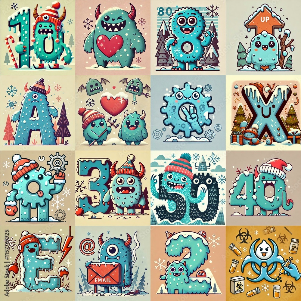 Cartoon Winter Monsters Lettering Typeface. AI generated illustration ...