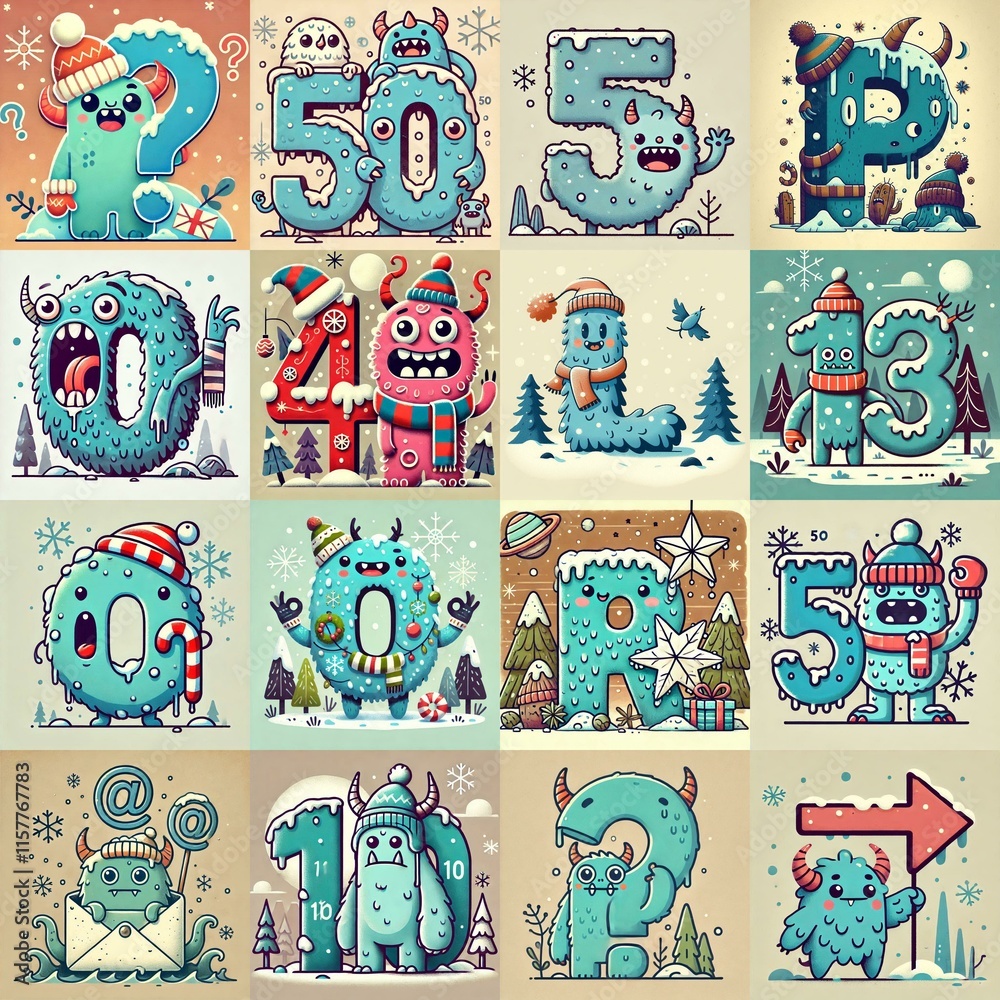 Cartoon Winter Monsters Lettering Typeface. AI generated illustration ...