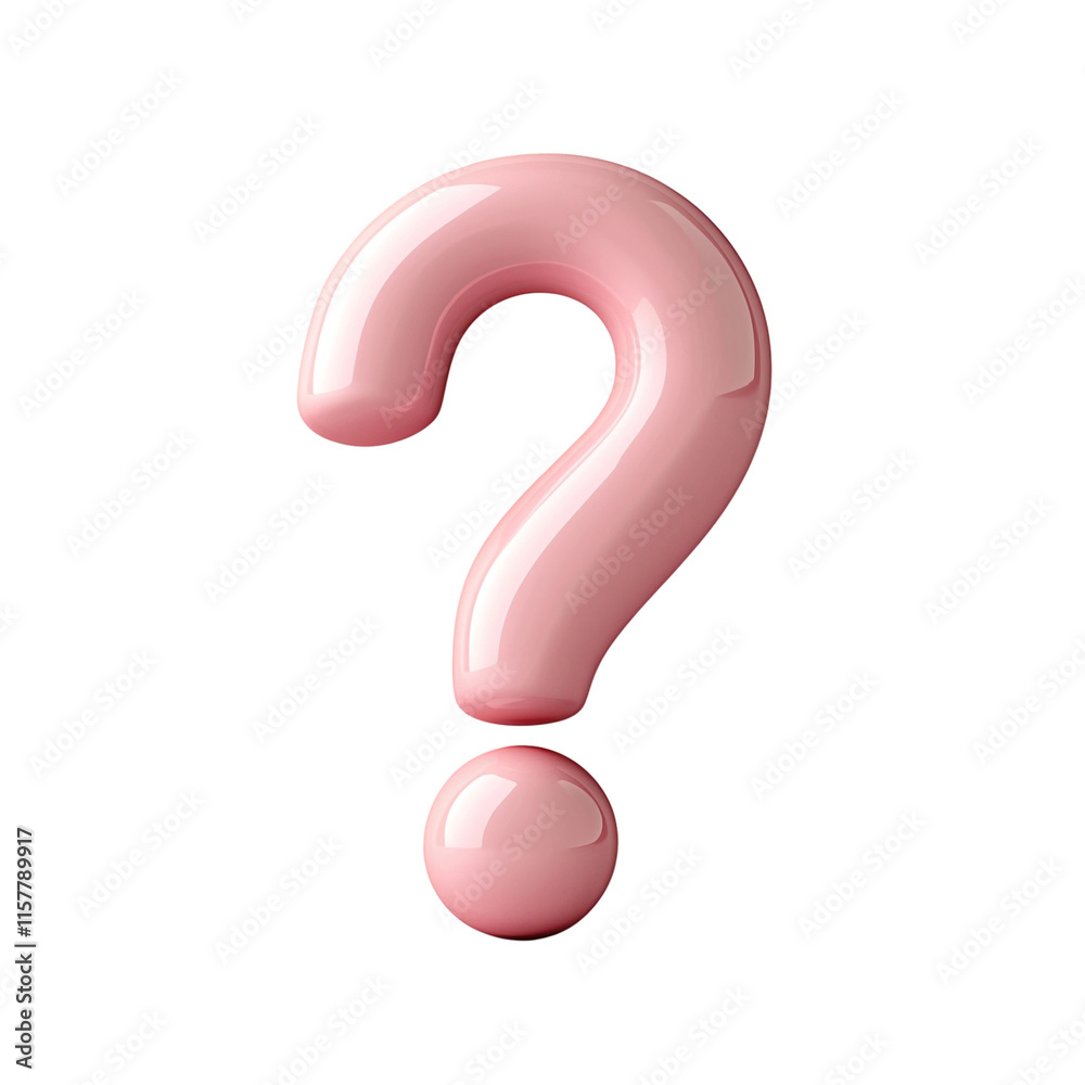 Bright pink question mark 3D render icon on transparent background for ...