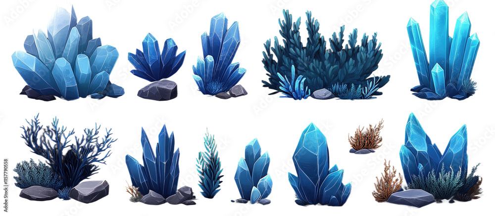 Underwater rocks and corals in dark fantasy style for 2D game art ...