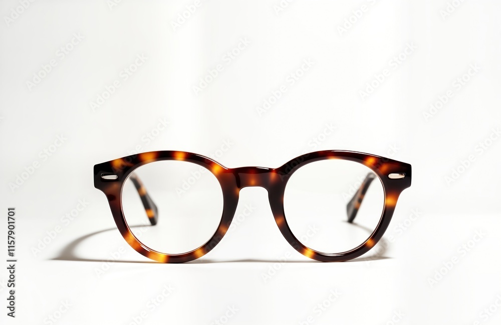 Stylish tortoise shell eyeglasses displayed on plain white background ...