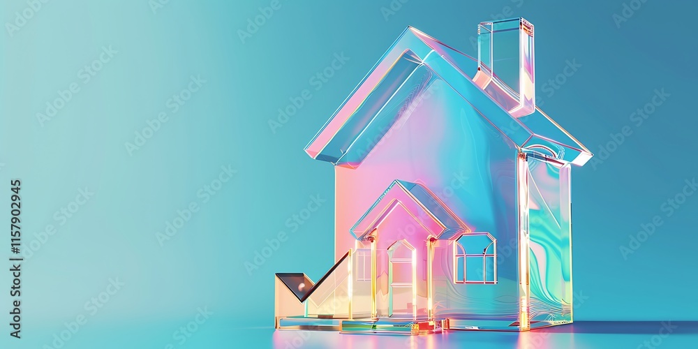 Iridescent Glass House Featuring an Upward Arrow Graph Symbolizing ...