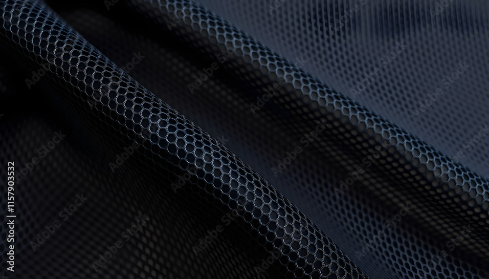 Black nylon elasticated micro mesh fabric texture background, close-up ...