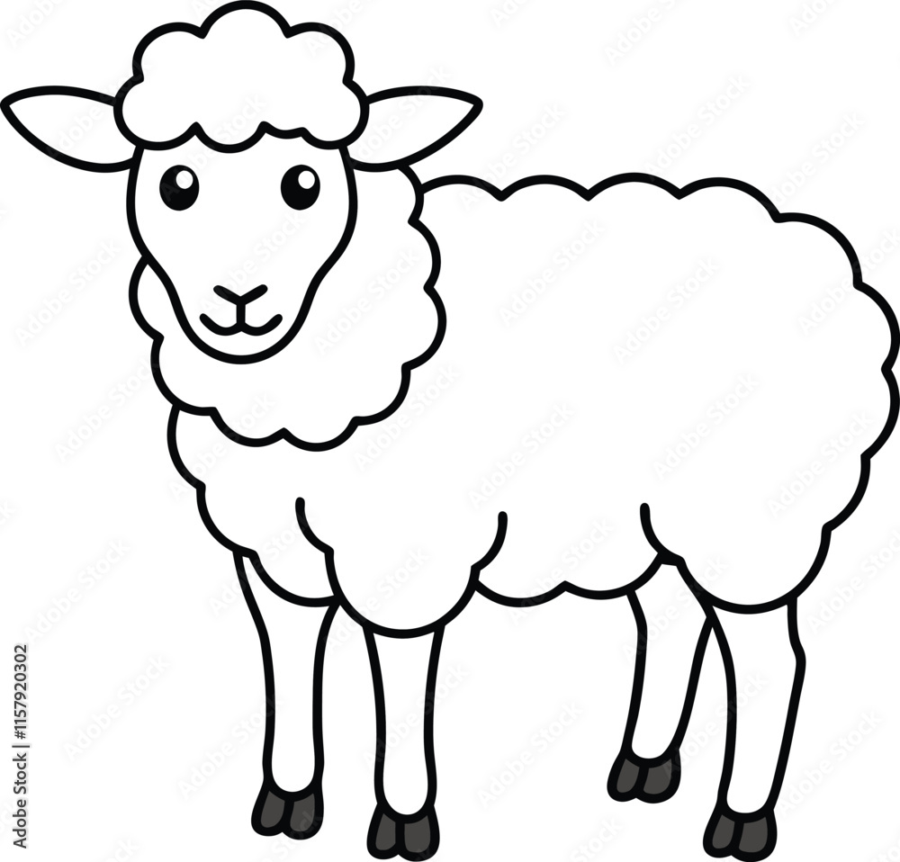 Simple and cute sheep illustration set. Sheep outline or line art silhouette vector illustration ...