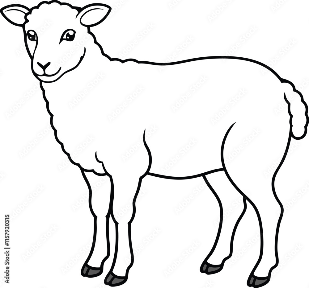 Simple and cute sheep illustration set. Sheep outline or line art silhouette vector illustration ...