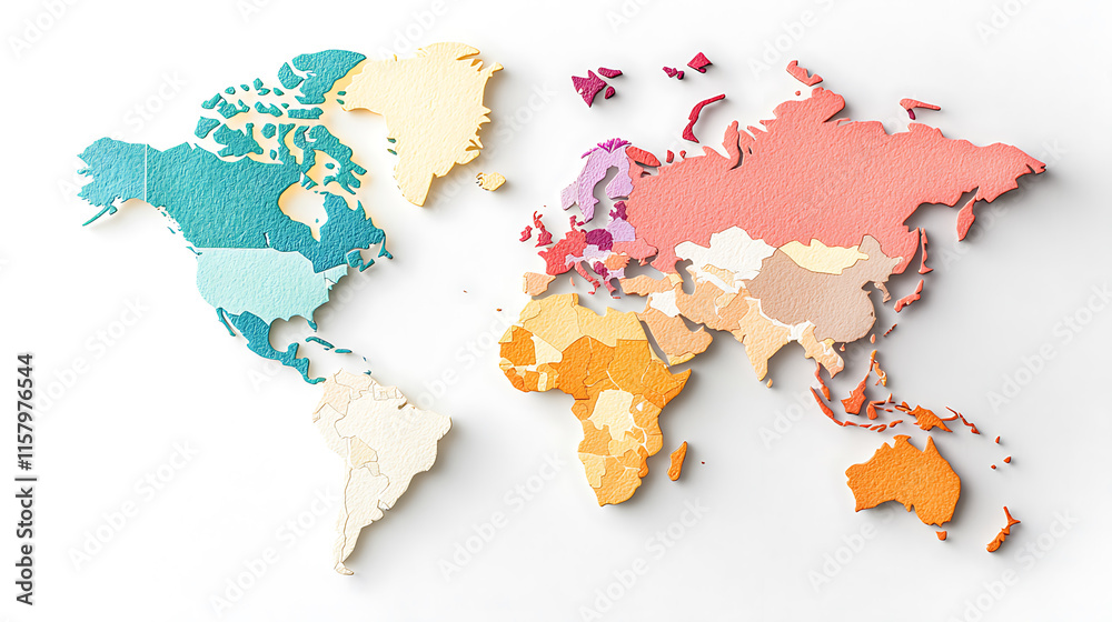 Colorful world map puzzle pieces showcasing continents and regions ...