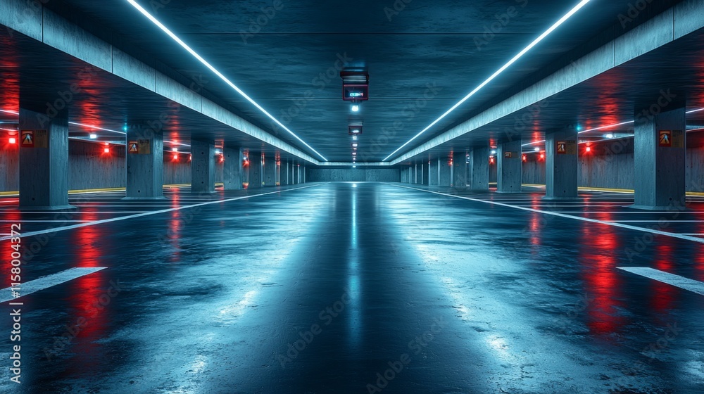 High-tech underground parking lot, smart parking sensors, LED guidance ...