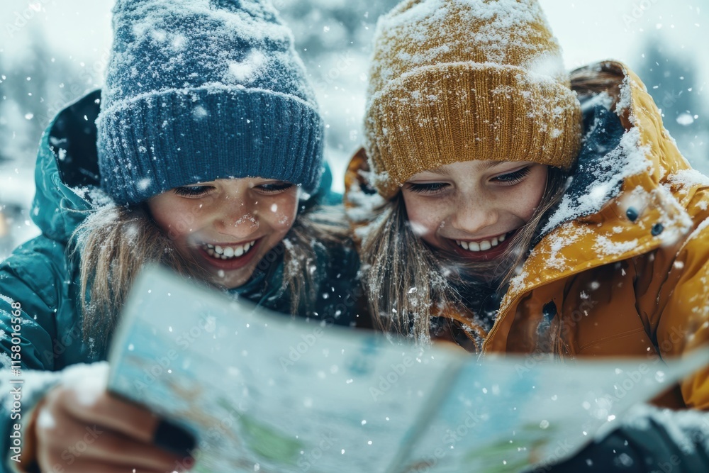 Excited children exploring a snowy wonderland as they plan their next ...