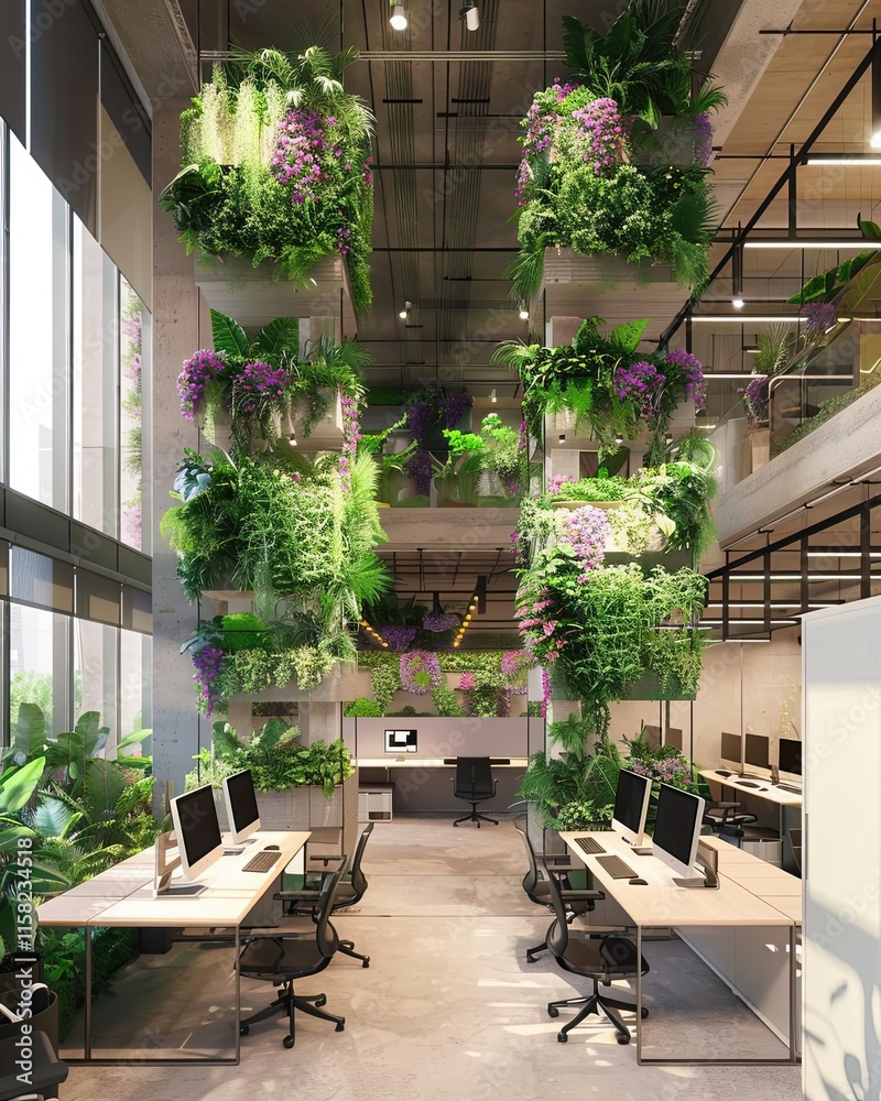 Office space vertical integrated into the greenery workspace Stock ...