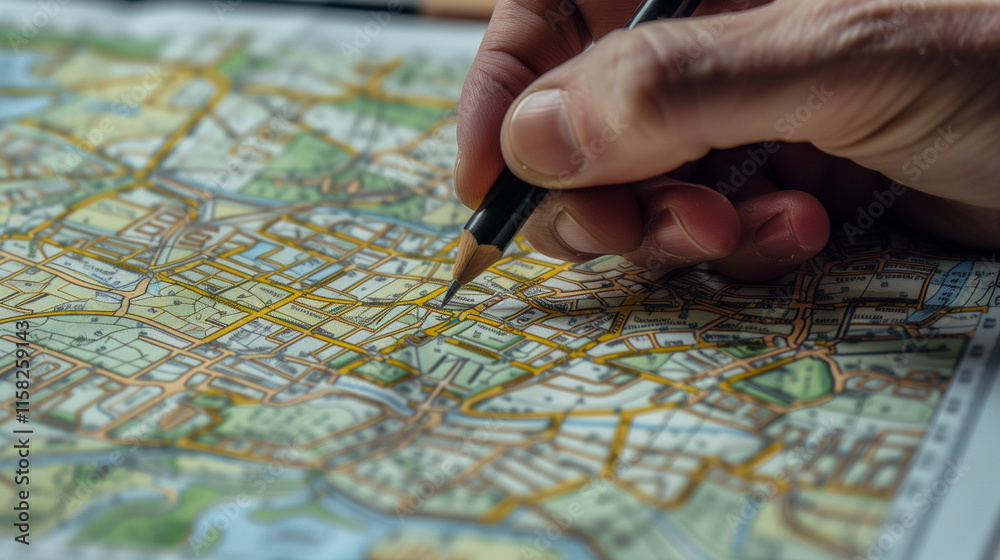 Hand Drawing on Detailed Cadastre Map for Urban Planning and Land ...