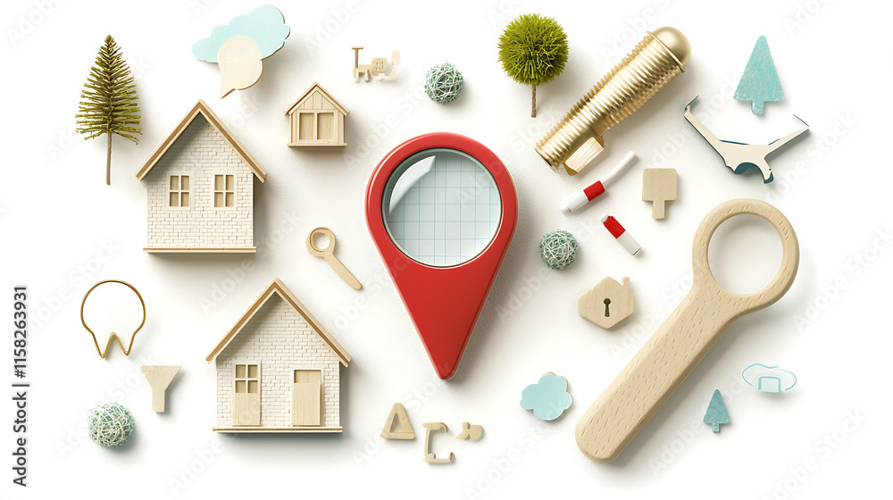 Exploring dynamic navigation tools with magnifying glass, houses, and ...