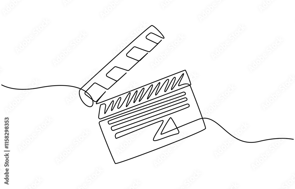 Continuous line drawing of retro old classic movie board clapper and ...