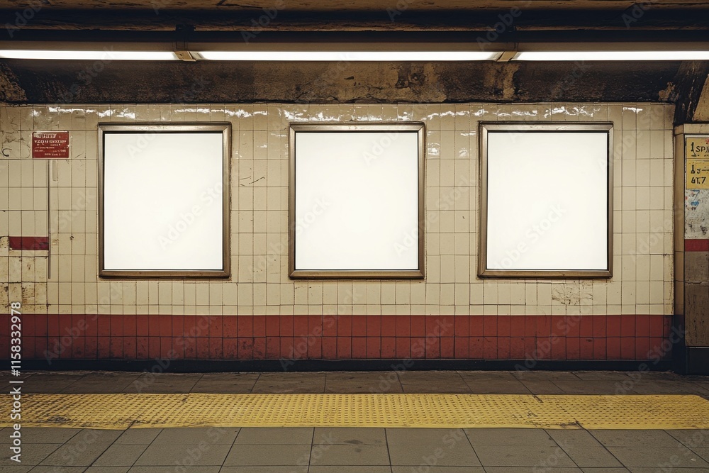 Subway Station Mockup: Three blank advertising panels in a vintage ...