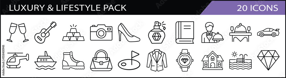 Set of 20 Luxury and Lifestyle Icons - An elegant collection of 20 ...