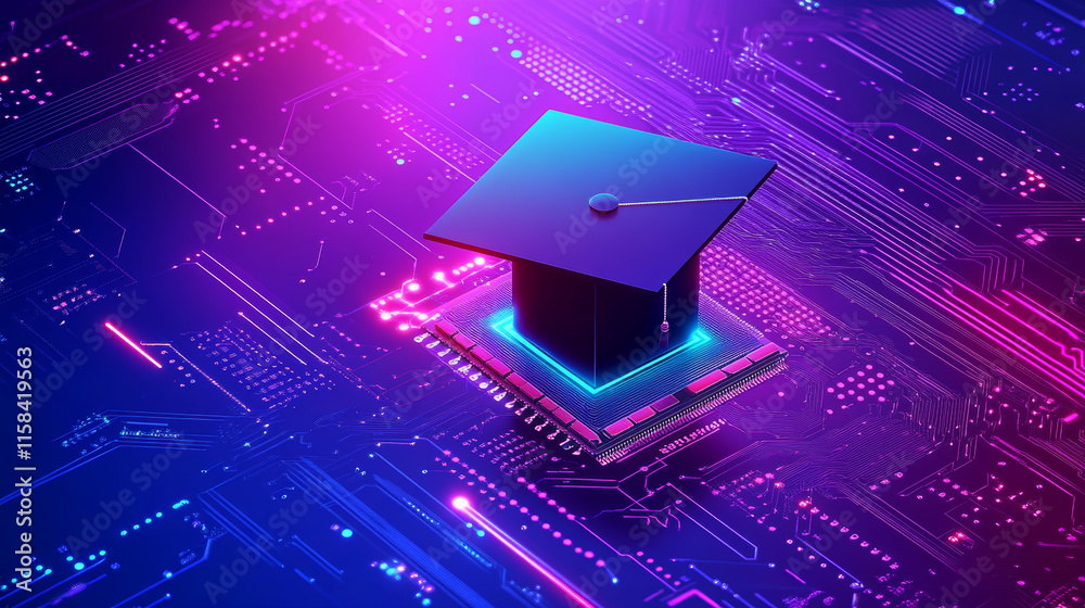 AI education or machine learning background. Abstract digital tech bg ...